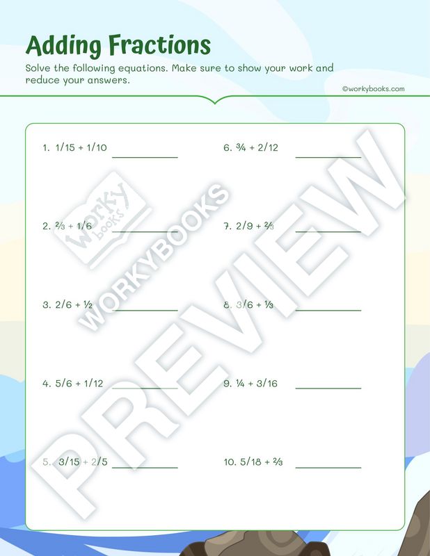 Worksheet - Adding Fractions with Unlike Denominators | 5th grade math ...