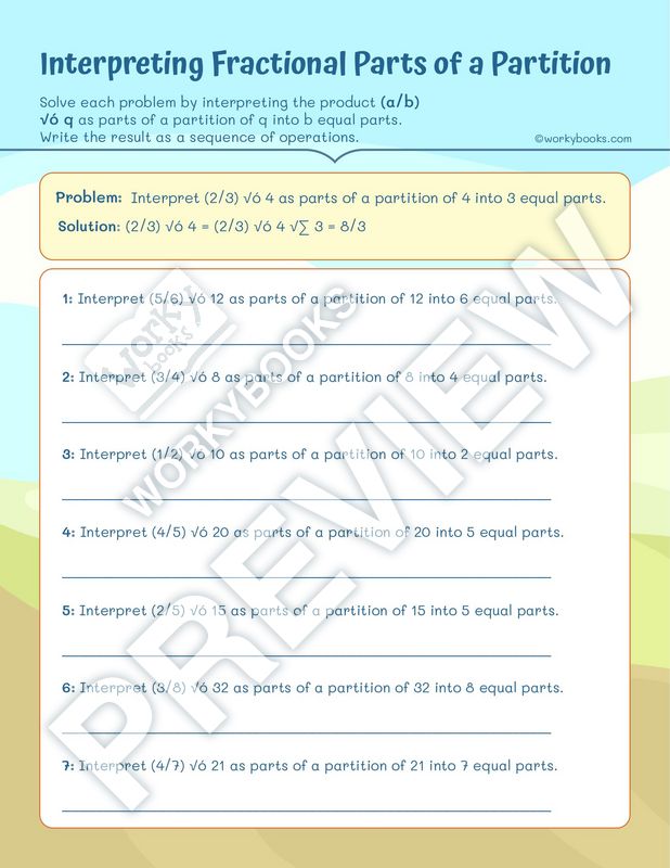 Worksheet - Interpreting Fractional Parts of a Partition | 5th grade ...