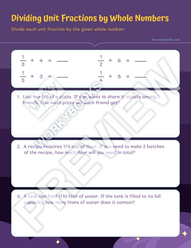 Worksheet - Dividing Unit Fractions by Whole Numbers | 5th grade math ...