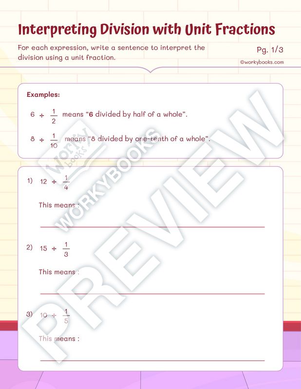 Worksheet - Interpreting Division with Unit Fractions | 5th grade math ...