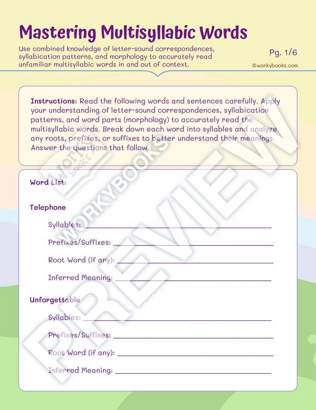 Worksheet - Mastering Multisyllabic Words | 5th grade ELA |Reading ...
