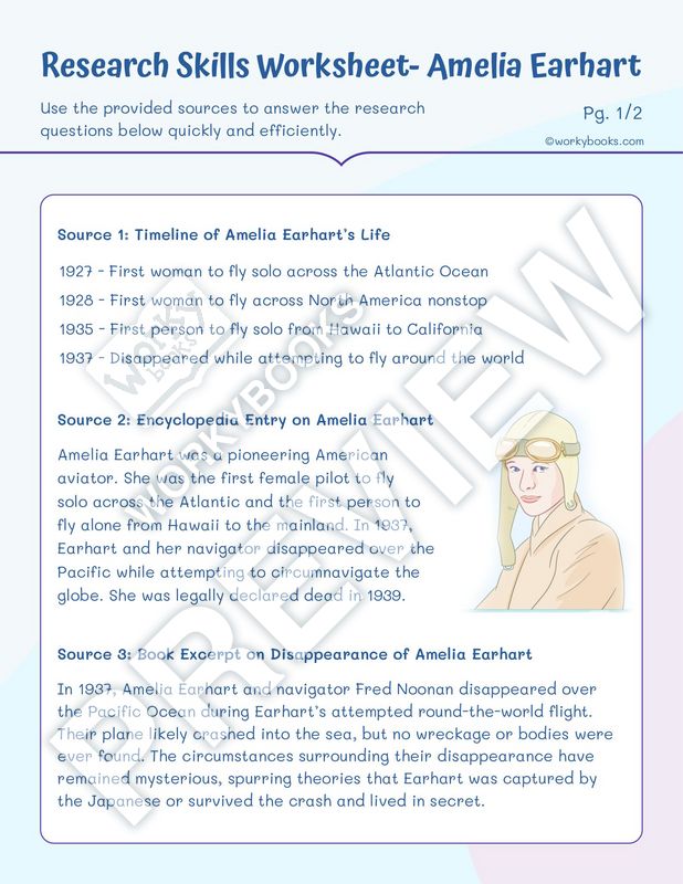 Worksheet - Research Skills Worksheet- Amelia Earhart | 5th grade ELA ...