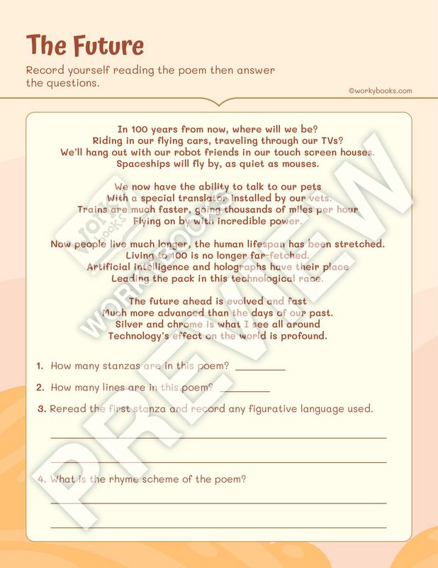 Worksheet - The Future—Poem Comprehension | 5th grade ELA |Reading ...