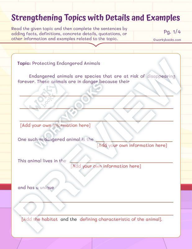 Worksheet - Strengthening Topics with Details and Examples Interactive ...
