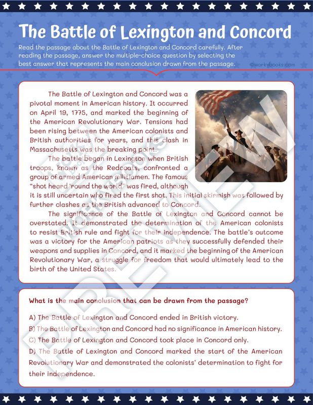 Worksheet - The Battle of Lexington and Concord | 5th Grade ELA ...