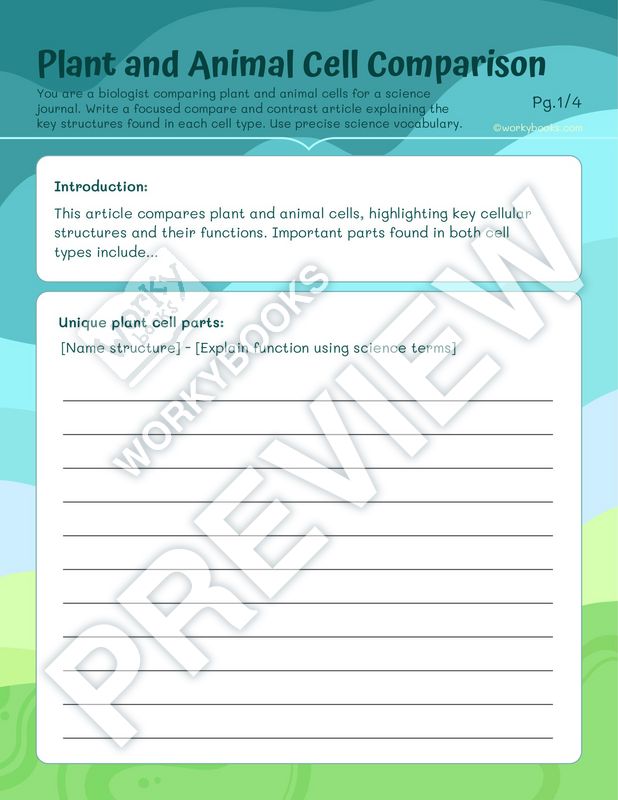 Worksheet - Plant and Animal Cell Comparison | 5th Grade ELA | writing ...