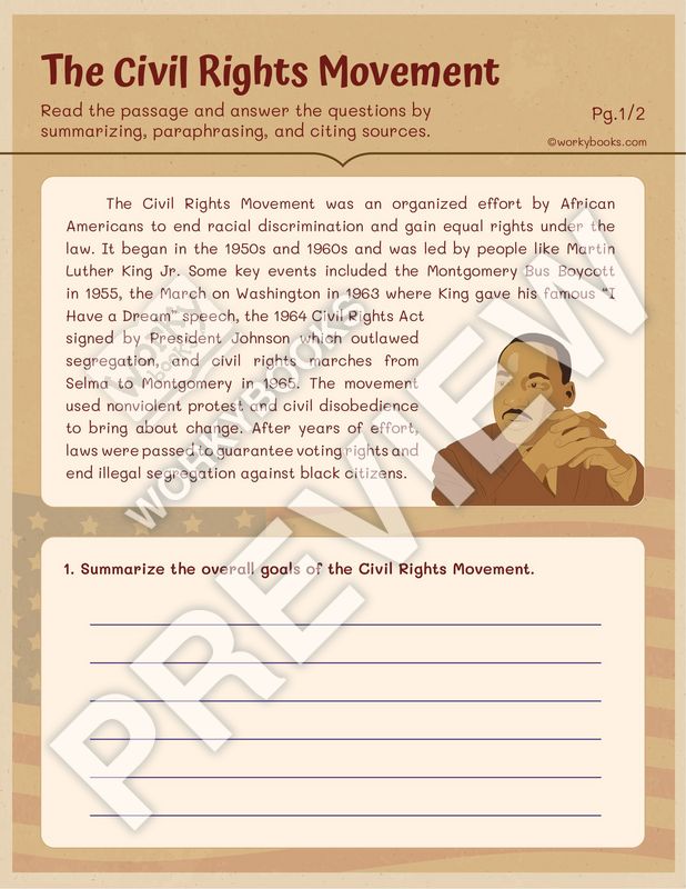 Worksheet - The Civil Rights Movement Interactive | Printable