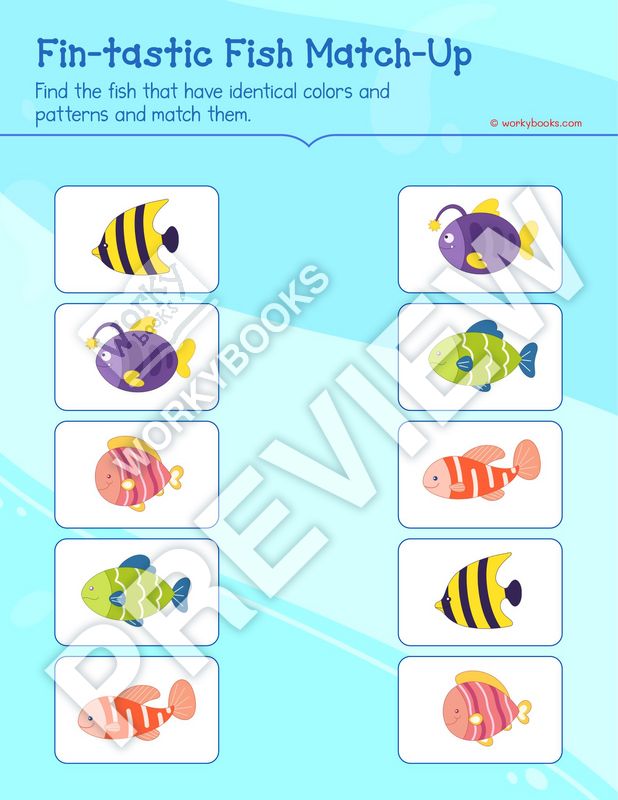 Worksheet - Fin-tastic Fish Match-Up | Kindergarten worksheets | Math ...