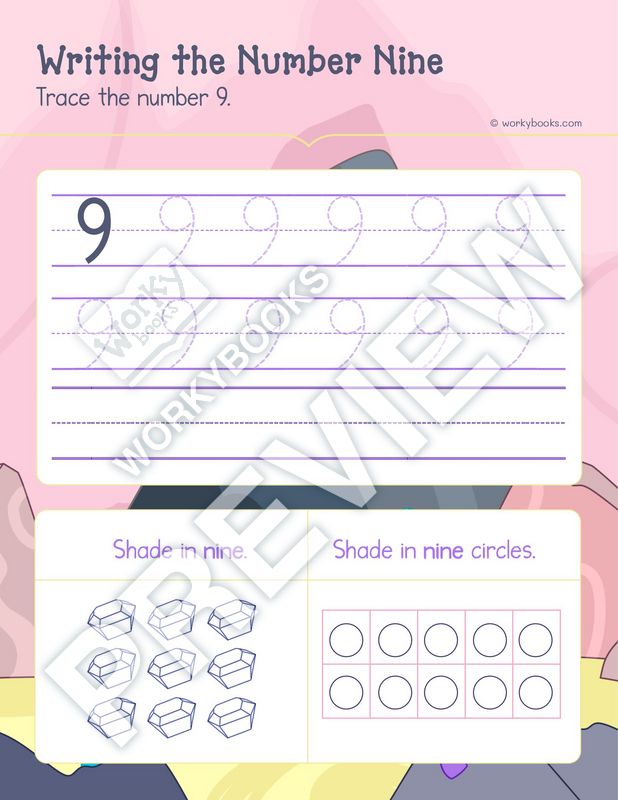Worksheet - I can read write and count 9 | Kindergarten worksheets ...