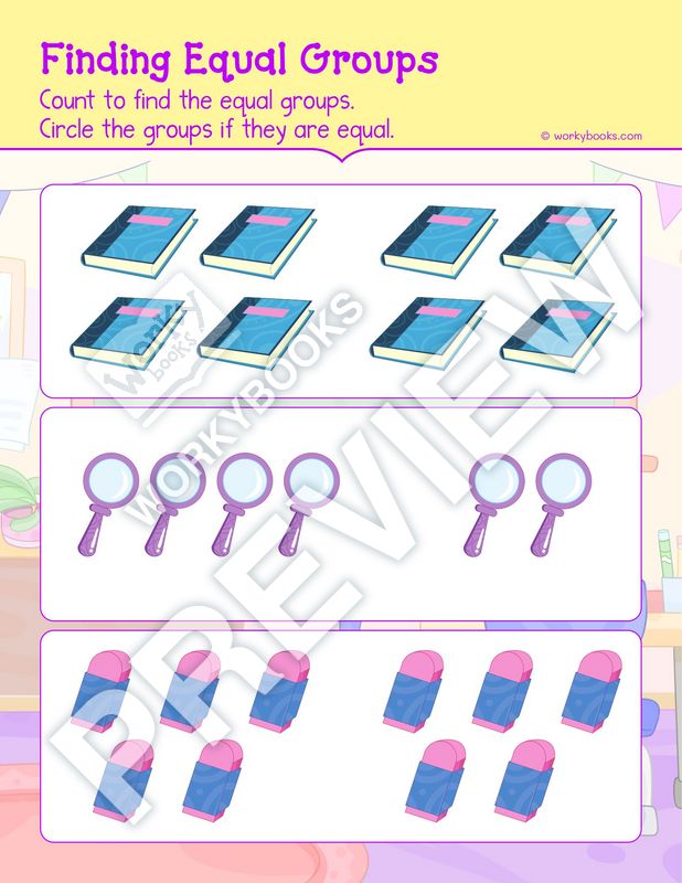 Worksheet - Finding Equal Groups | Kindergarten worksheets | Math ...
