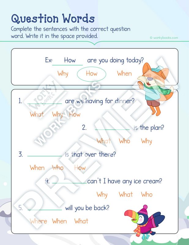 Worksheet - Question Words | question words, interrogatives Interactive ...