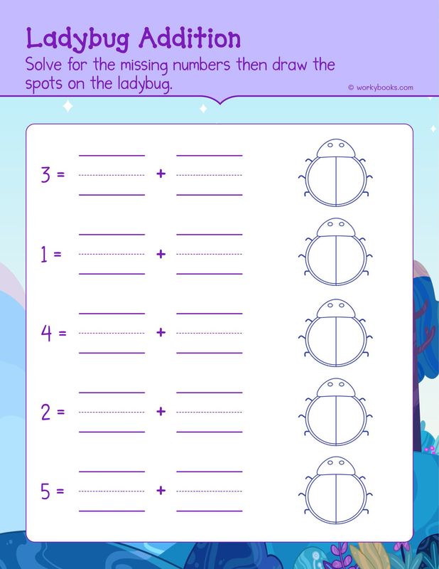 Worksheet - Ladybug Addition | Kindergarten worksheets | Math| Numbers ...