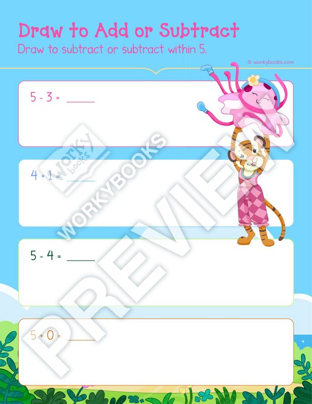 Worksheet - Draw to Add and Subtract | Kindergarten worksheets | Math ...