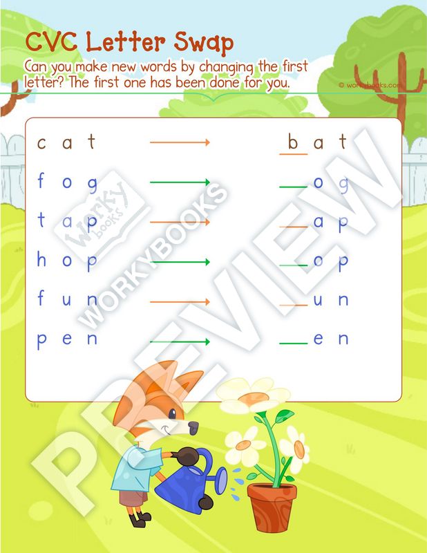 Worksheet - CVC Letter Swap | CVC words, initial letter, beginning ...
