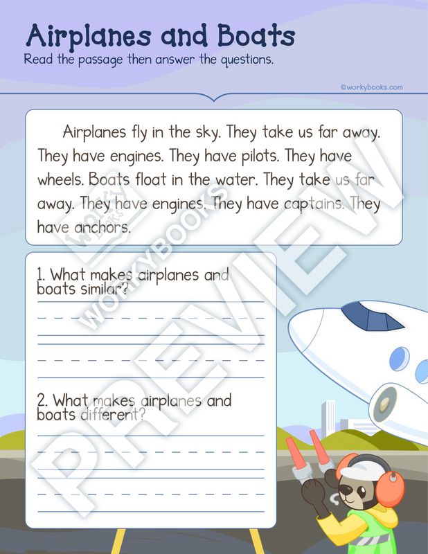 Worksheet - Airplanes and Boats | informational text, compare and ...