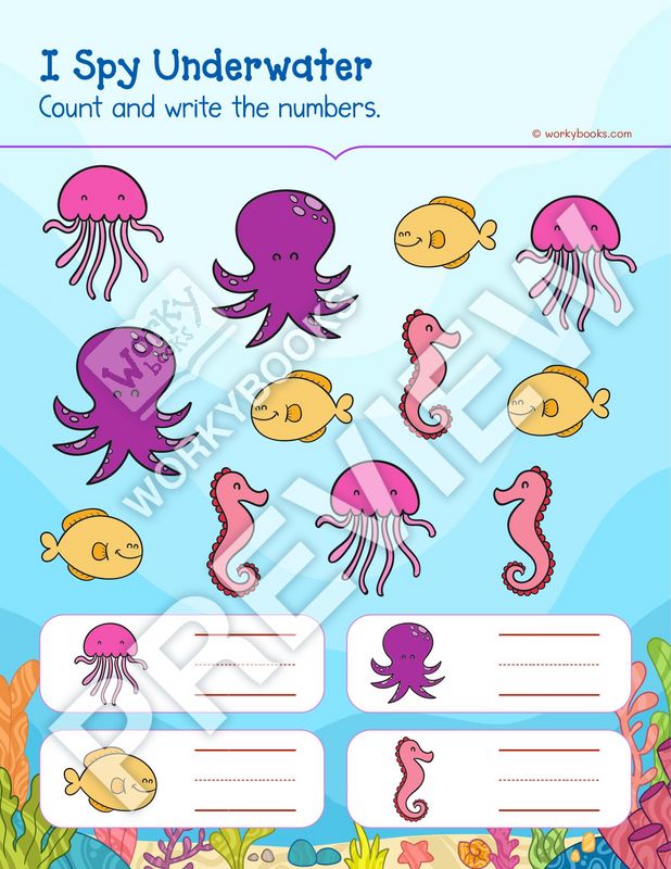 Worksheet - I Spy Underwater | Kindergarten worksheets | Math| Counting ...