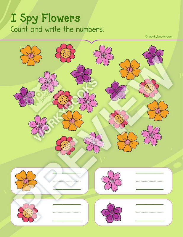 Worksheet - I Spy Flowers | Kindergarten worksheets | Math| Counting ...