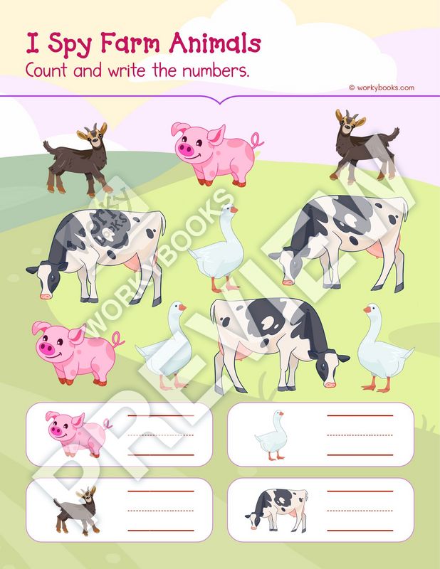 Worksheet - I Spy Farm Animals | Kindergarten worksheets | Math ...