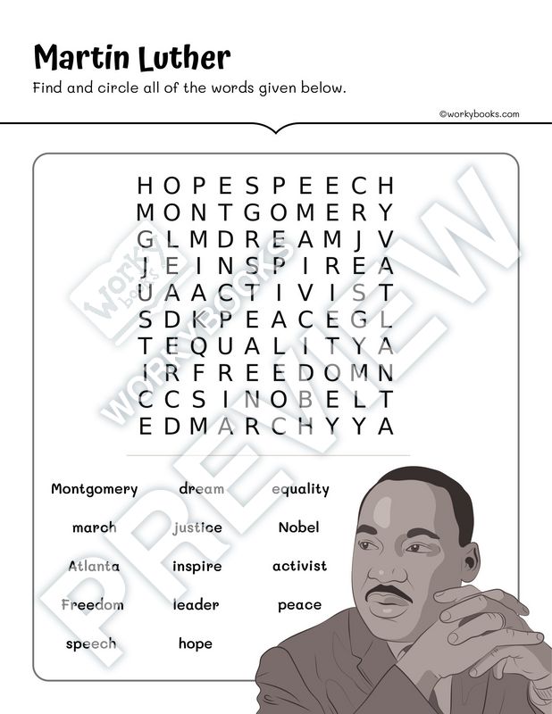 Worksheet - Martin Luther King—Word Search | Word Search|Mlk| Martin ...