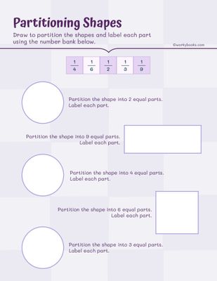 Worksheet - Partitioning Shapes | Partitioning Shapes | Quarters ...